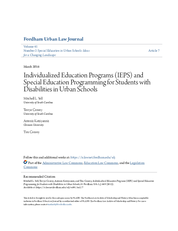(PDF) Individualized Education Programs (IEPS) and Special Education ...
