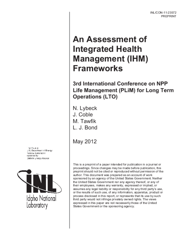 (PDF) An Assessment of Integrated Health Management (IHM) Frameworks