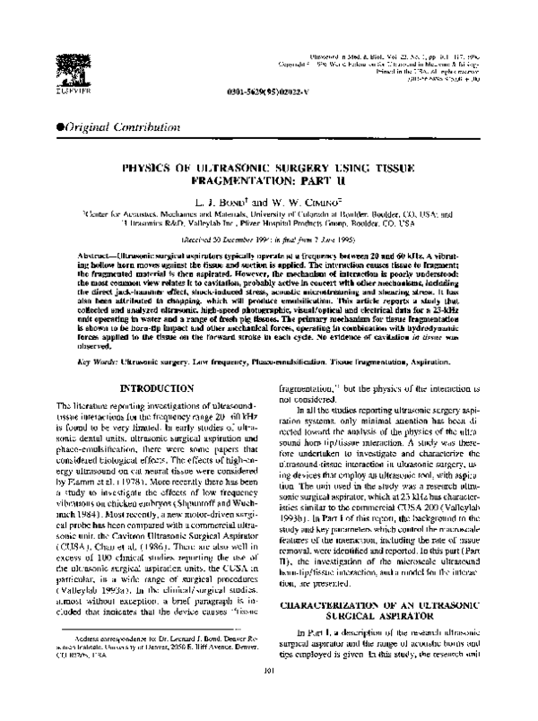 (PDF) Physics of ultrasonic surgery using tissue fragmentation: Part II