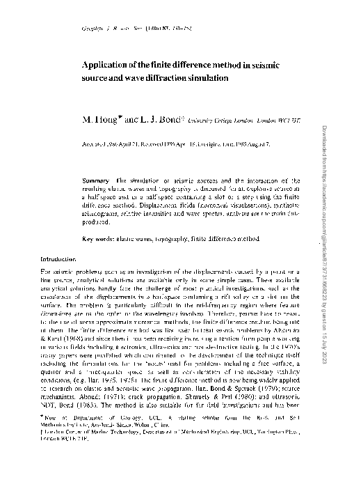 Pdf Application Of The Finite Difference Method In Seismic Source And Wave Diffraction Simulation