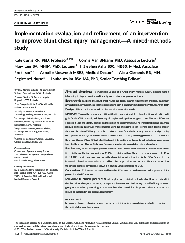 (PDF) Implementation evaluation and refinement of an intervention to improve blunt chest injury ...