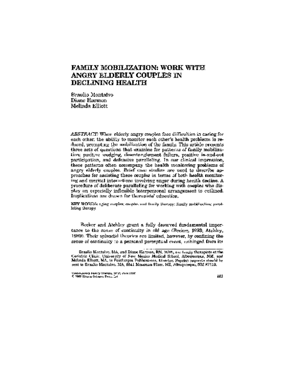 (PDF) Family Mobilization: Work with Angry Elderly Couples in Declining ...