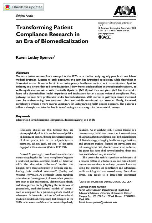 (PDF) Transforming Patient Compliance Research in an Era of Biomedicalization
