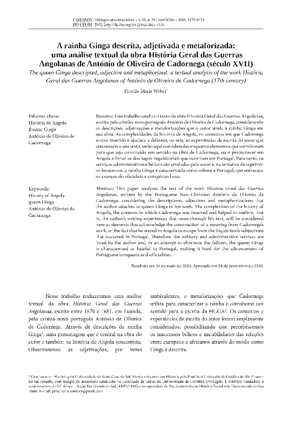 (PDF) A rainha Ginga descrita, adjetivada e metaforizada