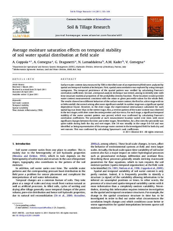 (PDF) Average moisture saturation effects on temporal stability of soil water spatial ...