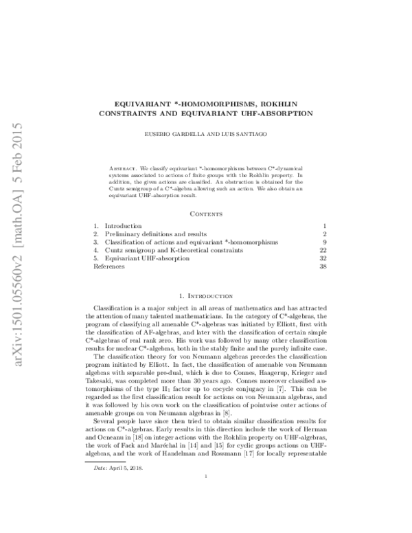 (PDF) Equivariant ⁎-homomorphisms, Rokhlin constraints and equivariant ...