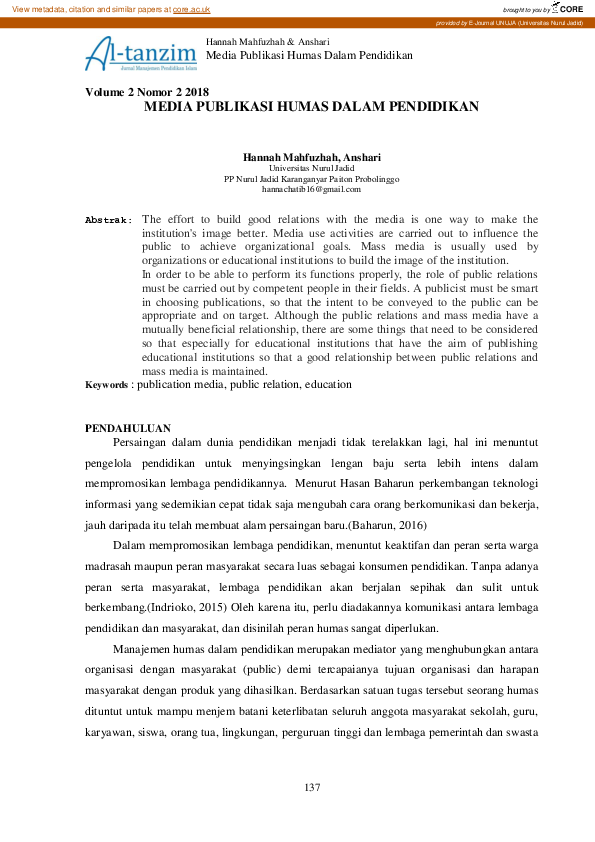 (PDF) Media Publikasi Humas Dalam Pendidikan