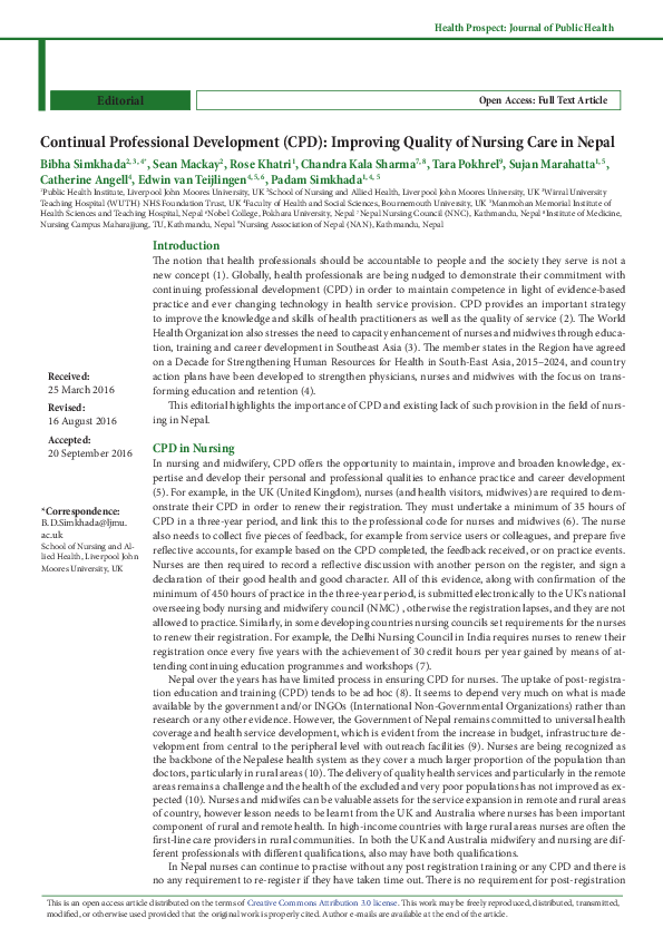 (PDF) Continual Professional Development (CPD): Improving Quality of ...