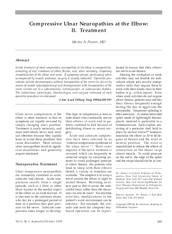 (PDF) Compressive Neuropathy of the Ulnar Nerve at the Elbow