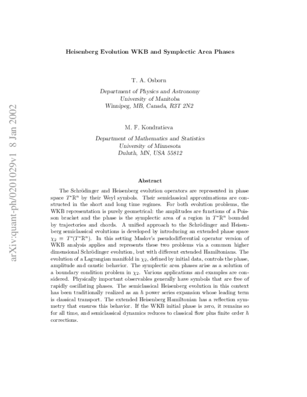(PDF) Heisenberg evolution WKB and symplectic area phases