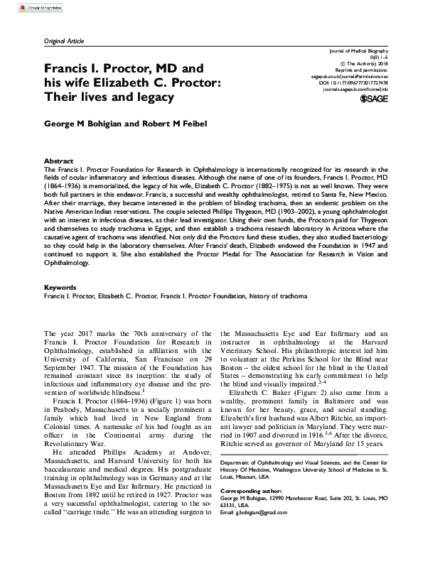 (PDF) Francis I. Proctor, MD and his wife Elizabeth C. Proctor: Their ...
