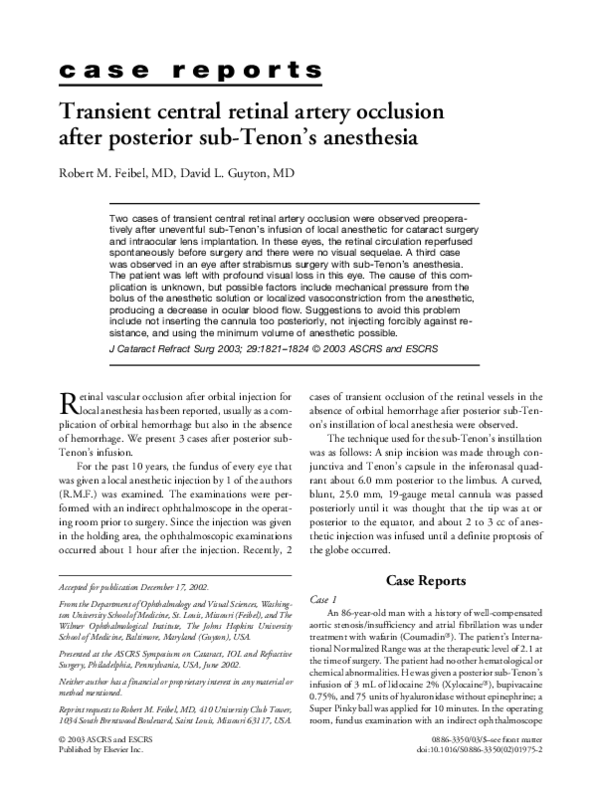 (PDF) Transient central retinal artery occlusion after posterior sub ...