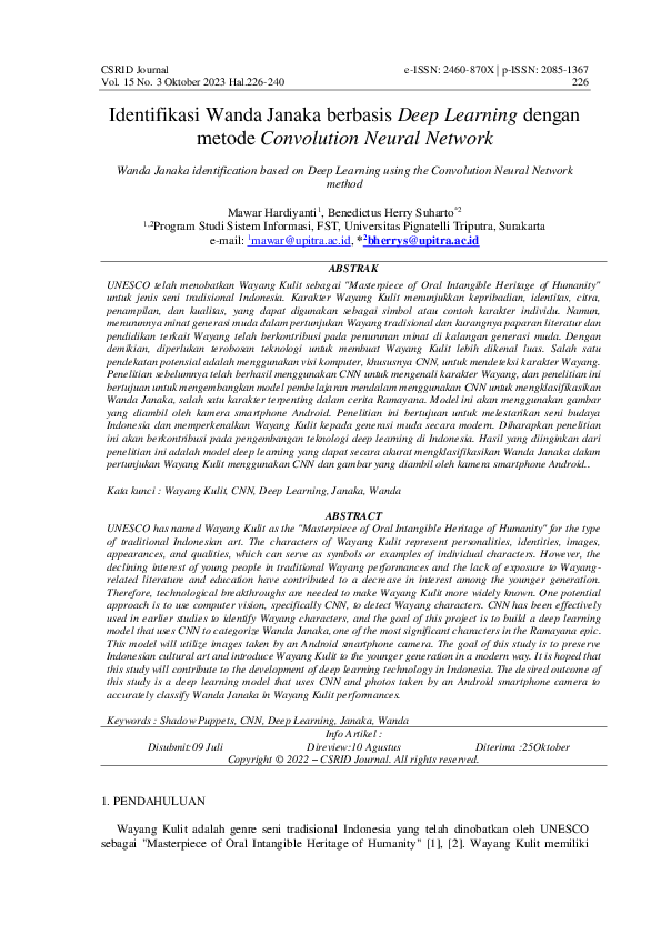 (PDF) Identifikasi Wanda Janaka berbasis Deep Learning dengan metode Convolution Neural Network ...