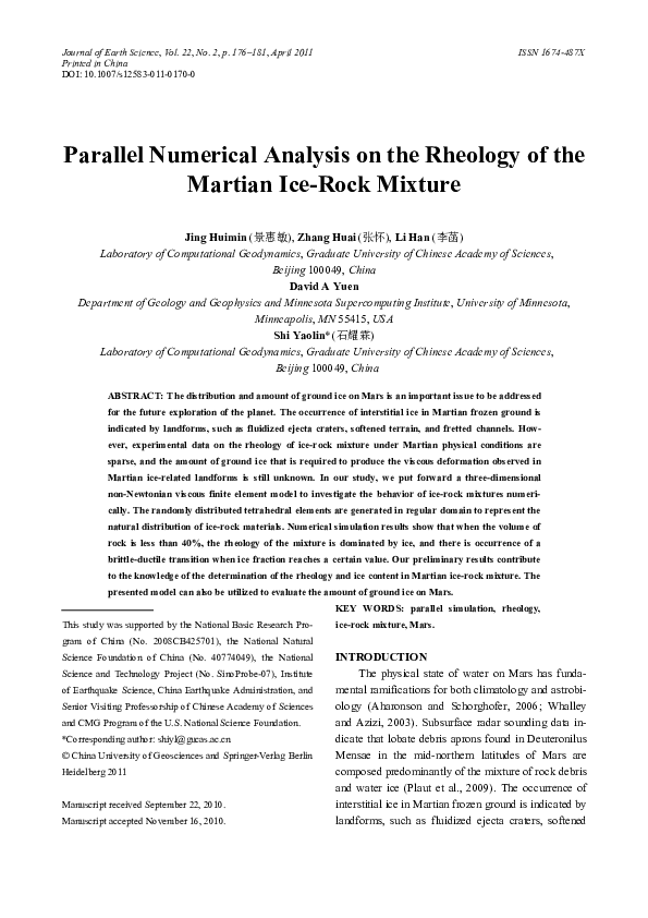 (PDF) Parallel numerical analysis on the rheology of the martian ice-rock mixture