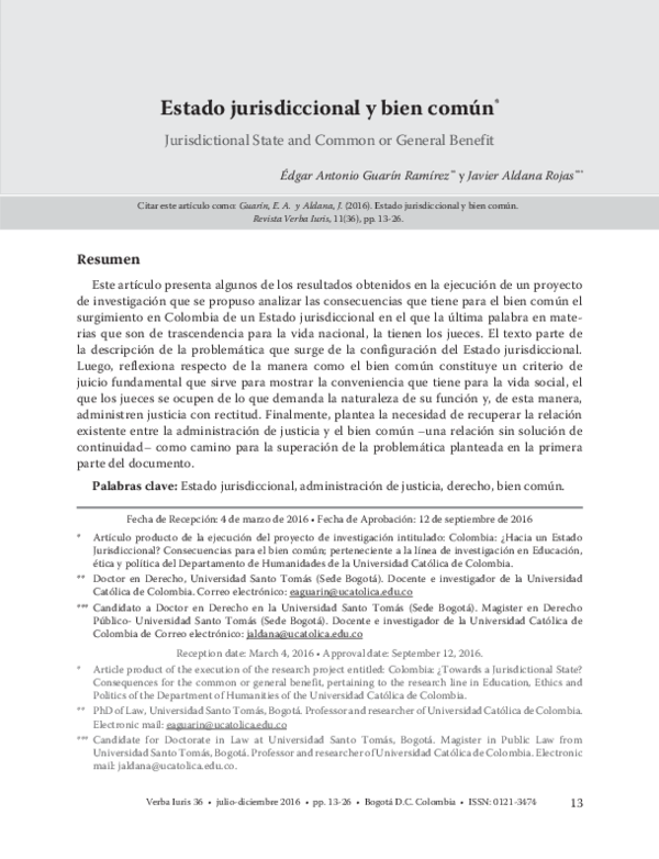 (PDF) Estado jurisdiccional y bien común