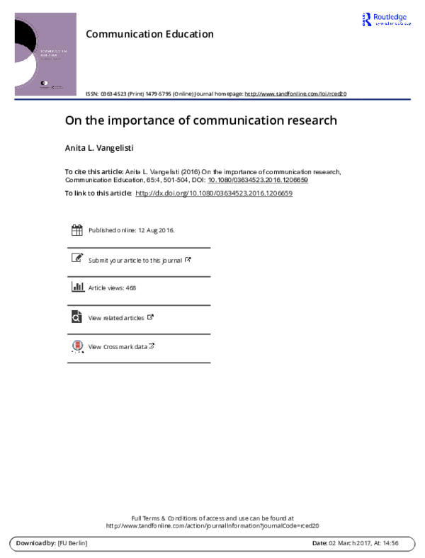 (PDF) On the importance of communication research
