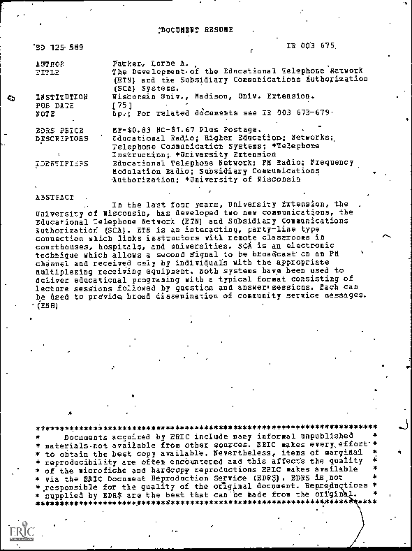 (PDF) The Development of the Educational Telephone Network (ETN) and the Subsidiary ...