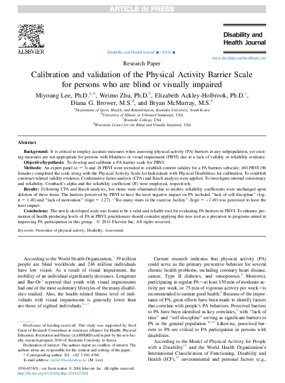 (PDF) Calibration and validation of the Physical Activity Barrier Scale ...