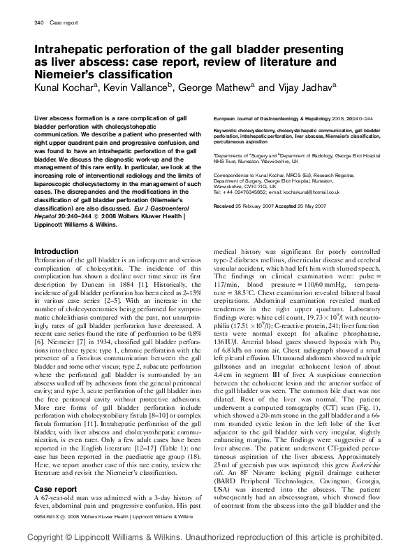 (PDF) Intrahepatic perforation of the gall bladder presenting as liver ...