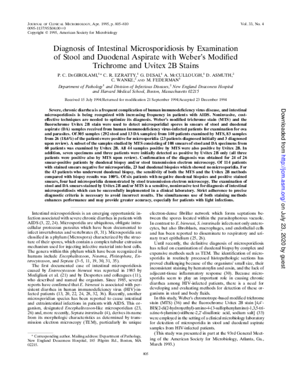 (PDF) Diagnosis of intestinal microsporidiosis by examination of stool ...