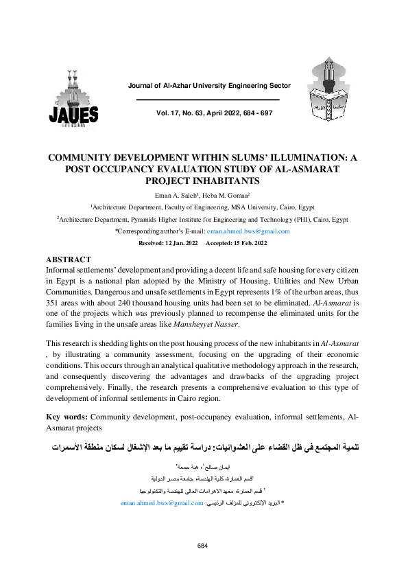 (PDF) Community Development Within Slums’ Illumination: A Post ...