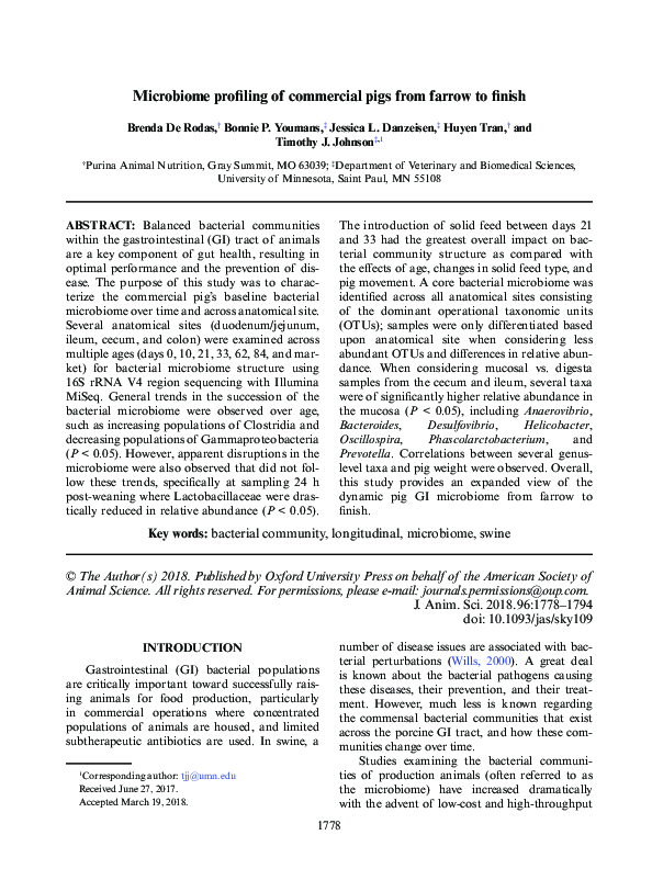 (PDF) Microbiome profiling of commercial pigs from farrow to finish