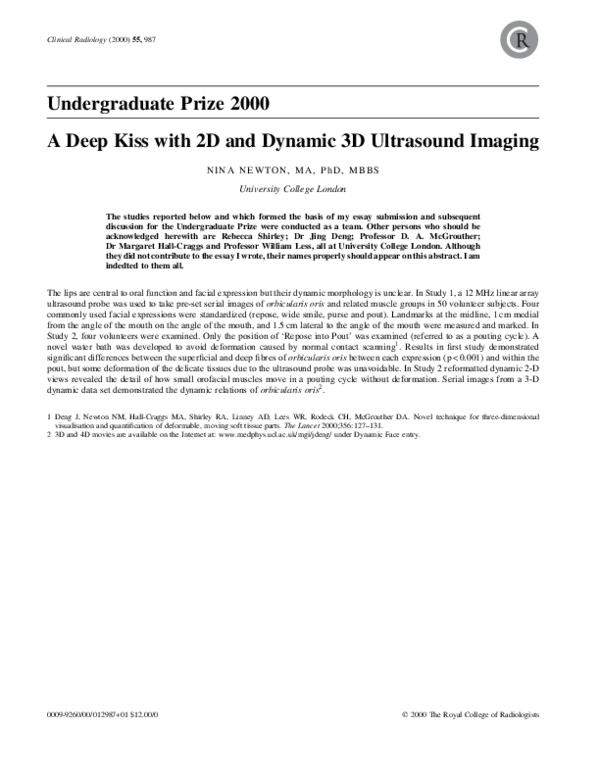 (PDF) A Deep Kiss with 2D and Dynamic 3D Ultrasound Imaging