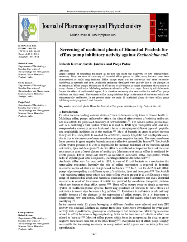 (PDF) Screening of medicinal plants of Himachal Pradesh for efflux pump ...
