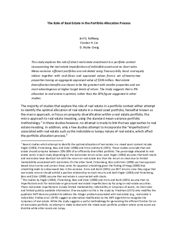 (PDF) The Role of Real Estate in the Portfolio Allocation Process