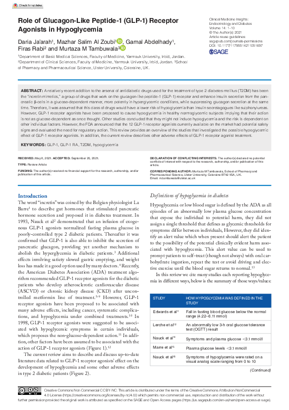 (PDF) Role of Glucagon-Like Peptide-1 (GLP-1) Receptor Agonists in ...