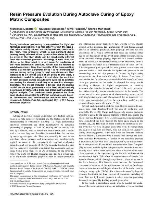 (PDF) Resin pressure evolution during autoclave curing of epoxy matrix ...