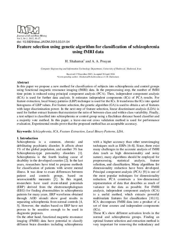 (PDF) Feature selection using genetic algorithm for classification of ... (PDF) Feature selection using genetic algorithm for classification of ...