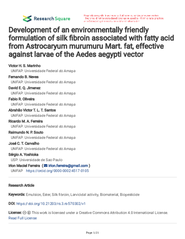 (PDF) Development of an environmentally friendly formulation of silk ...