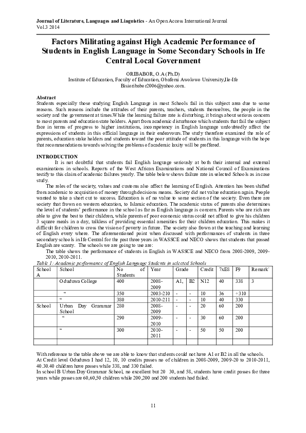 (PDF) Factors Militating against High Academic Performance of Students ...