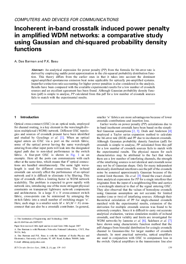 (PDF) Incoherent in-band crosstalk induced power penalty in amplified ...