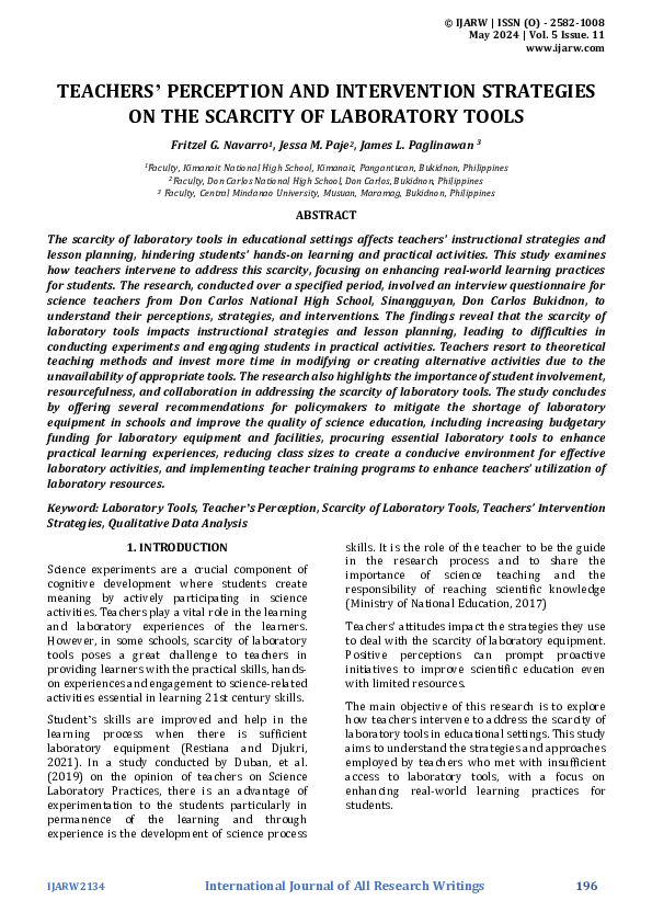 (PDF) TEACHERS' PERCEPTION AND INTERVENTION STRATEGIES ON THE SCARCITY ...