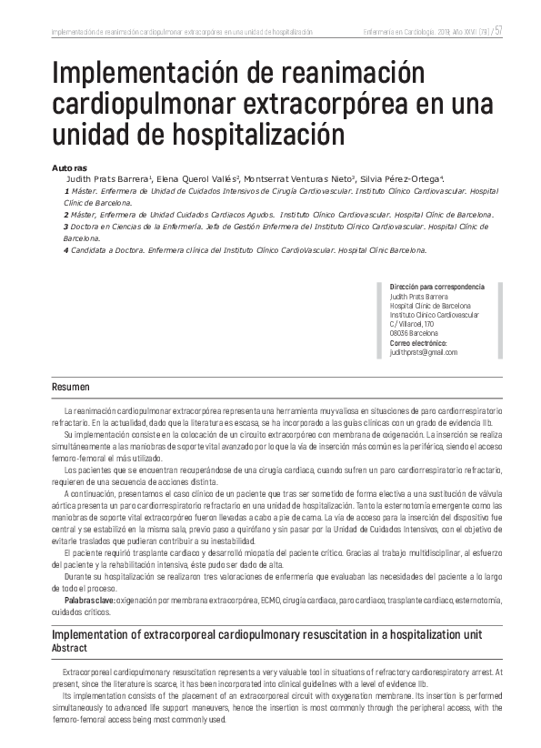 (PDF) Implementación de reanimación cardiopulmonar extracorpórea en una ...