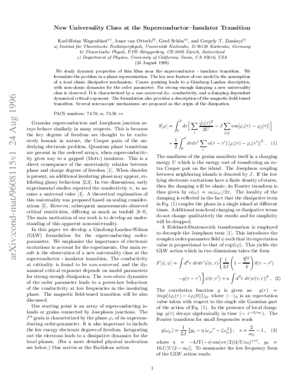 (PDF) New Universality Class at the Superconductor-Insulator Transition