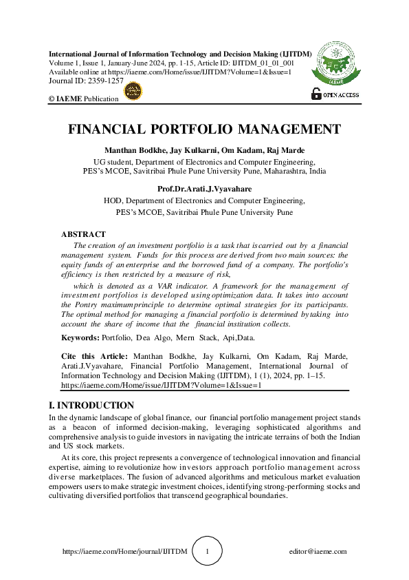 (PDF) FINANCIAL PORTFOLIO MANAGEMENT