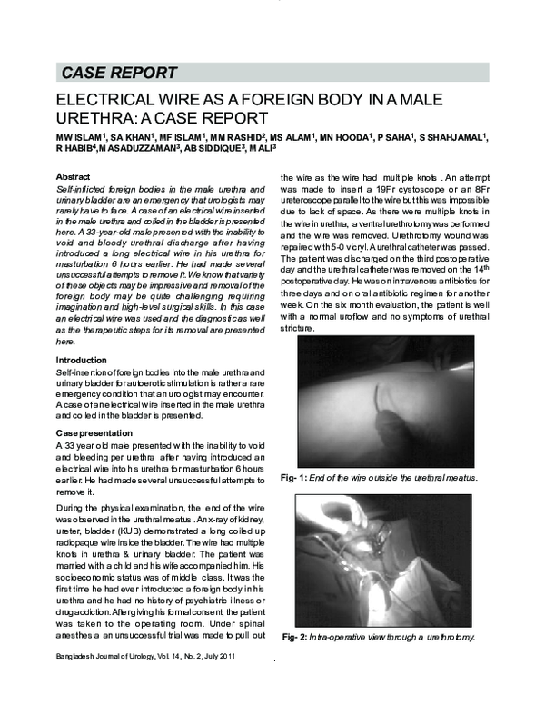 (PDF) Electrical Wire as a Foreign Body in a Male Urethra : A Case Report | rumana habib ...