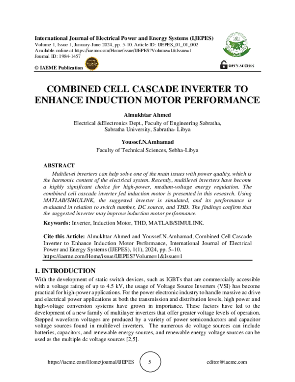 (PDF) COMBINED CELL CASCADE INVERTER TO ENHANCE INDUCTION MOTOR PERFORMANCE