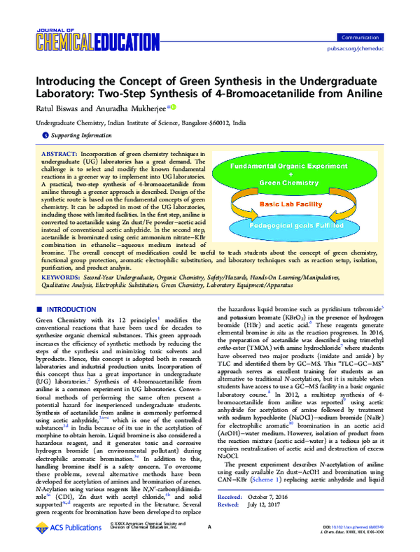 (PDF) Introducing the Concept of Green Synthesis in the Undergraduate ...