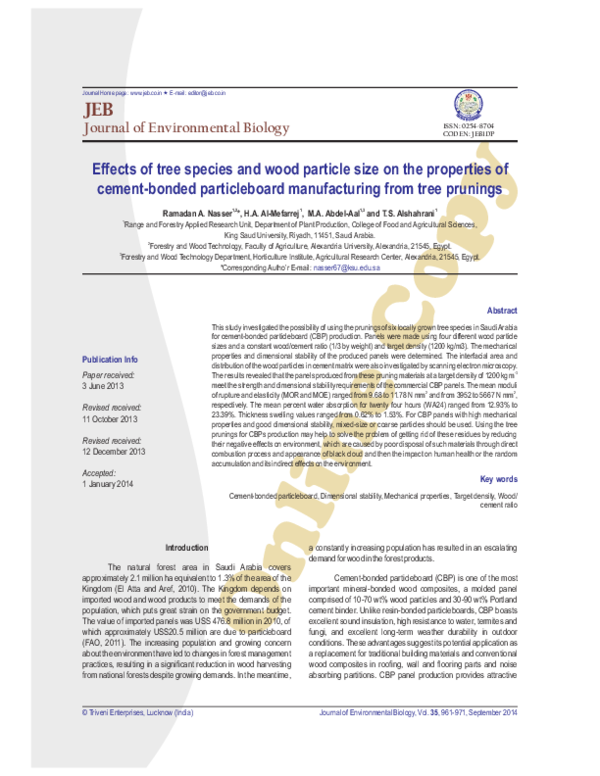 (PDF) Effects of tree species and wood particle size on the properties ...