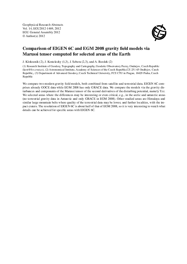 (PDF) Comparison of EIGEN 6C and EGM 2008 gravity field models via Marussi tensor computed for ...