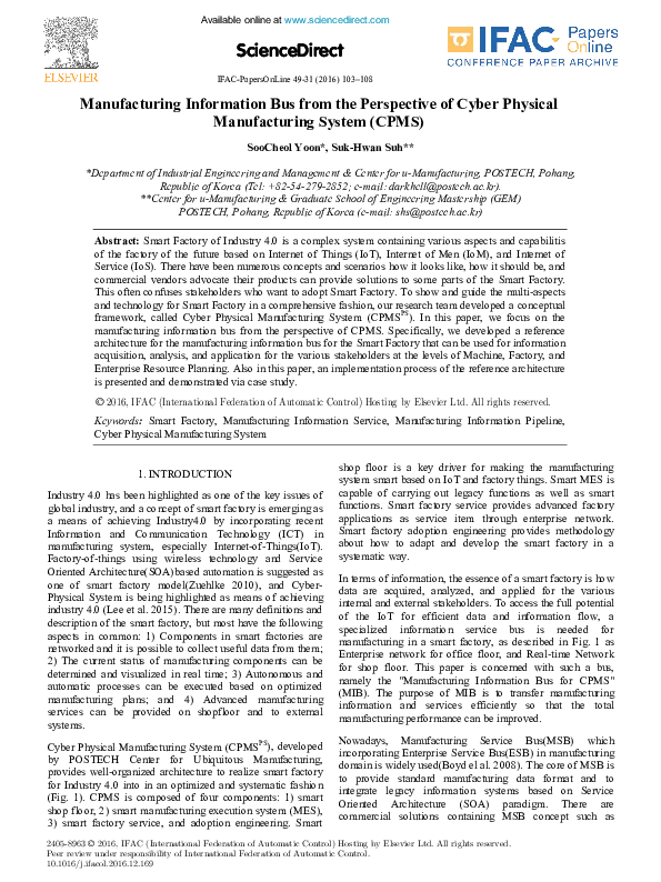 (PDF) Manufacturing Information Bus from the Perspective of Cyber ...