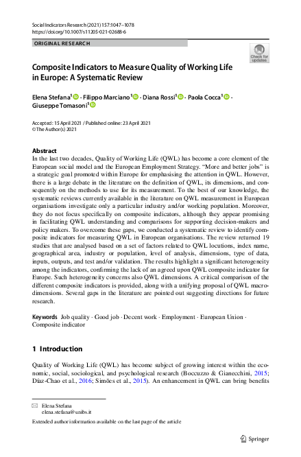 (PDF) Composite Indicators to Measure Quality of Working Life in Europe: A Systematic Review
