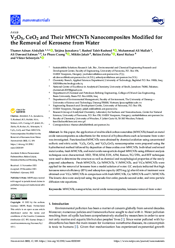 (PDF) V2O5, CeO2 and Their MWCNTs Nanocomposites Modified for the ...