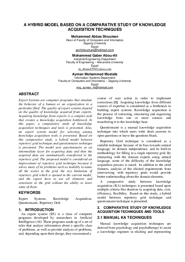 (PDF) A Hybrid Model Based on A Comparative Study of Knowledge ...