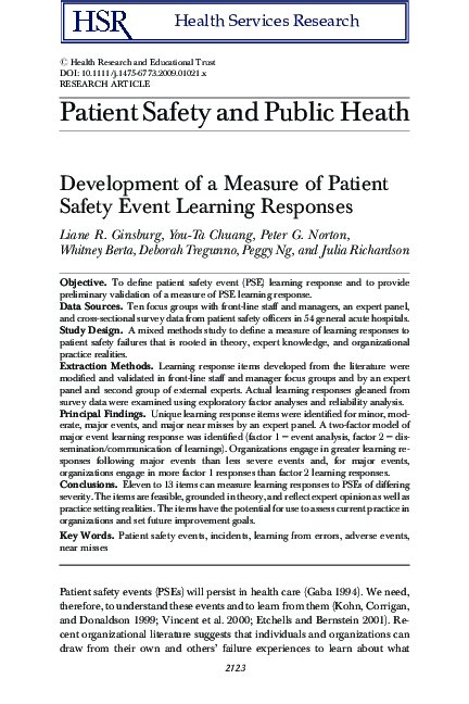 (PDF) Development of a Measure of Patient Safety Event Learning ...