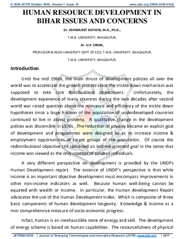 (PDF) Human Resource Development in Bihar Issues and Concerns